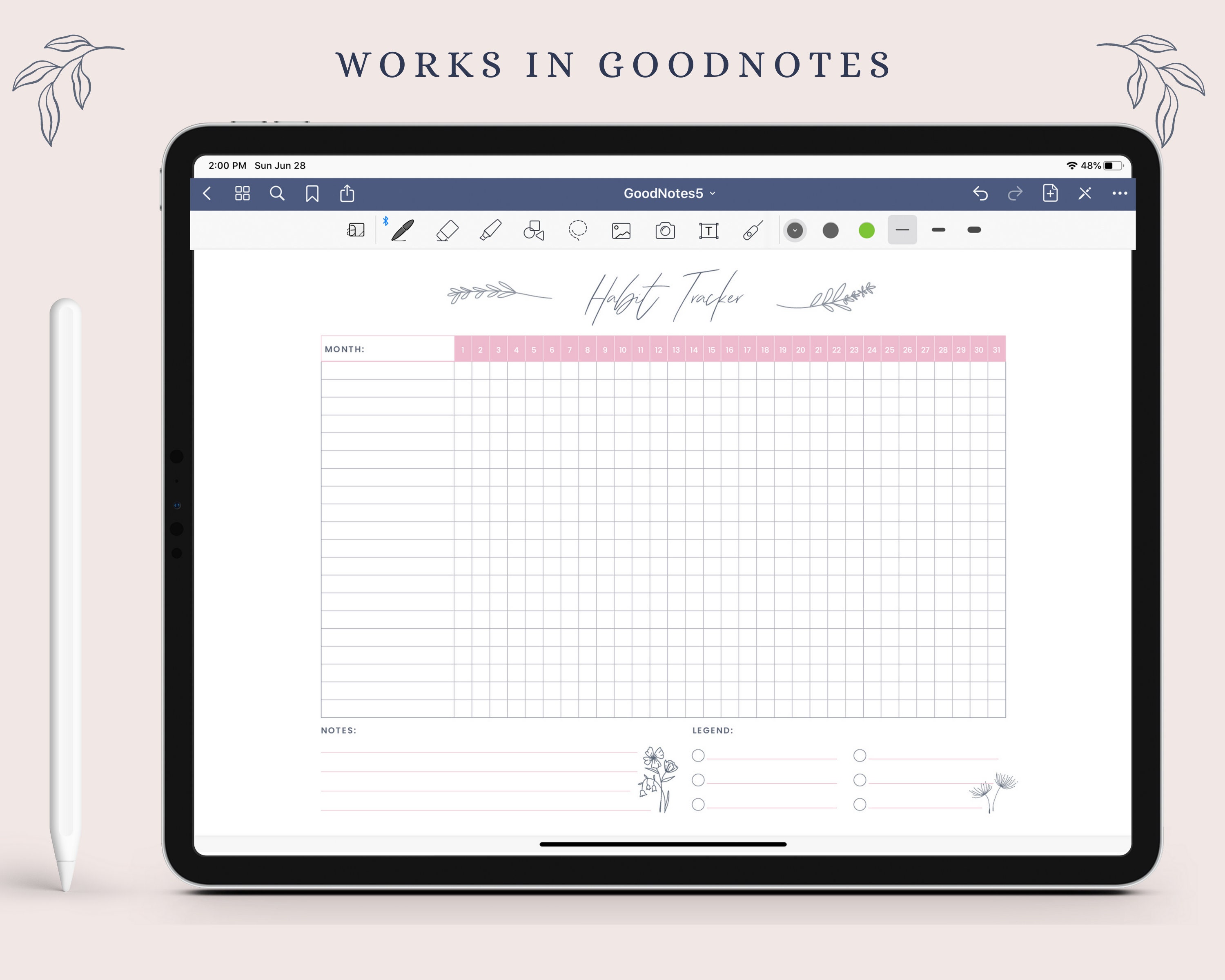 Boho Monthly Habit Tracker - 4 Color Variations Included | Printable ...
