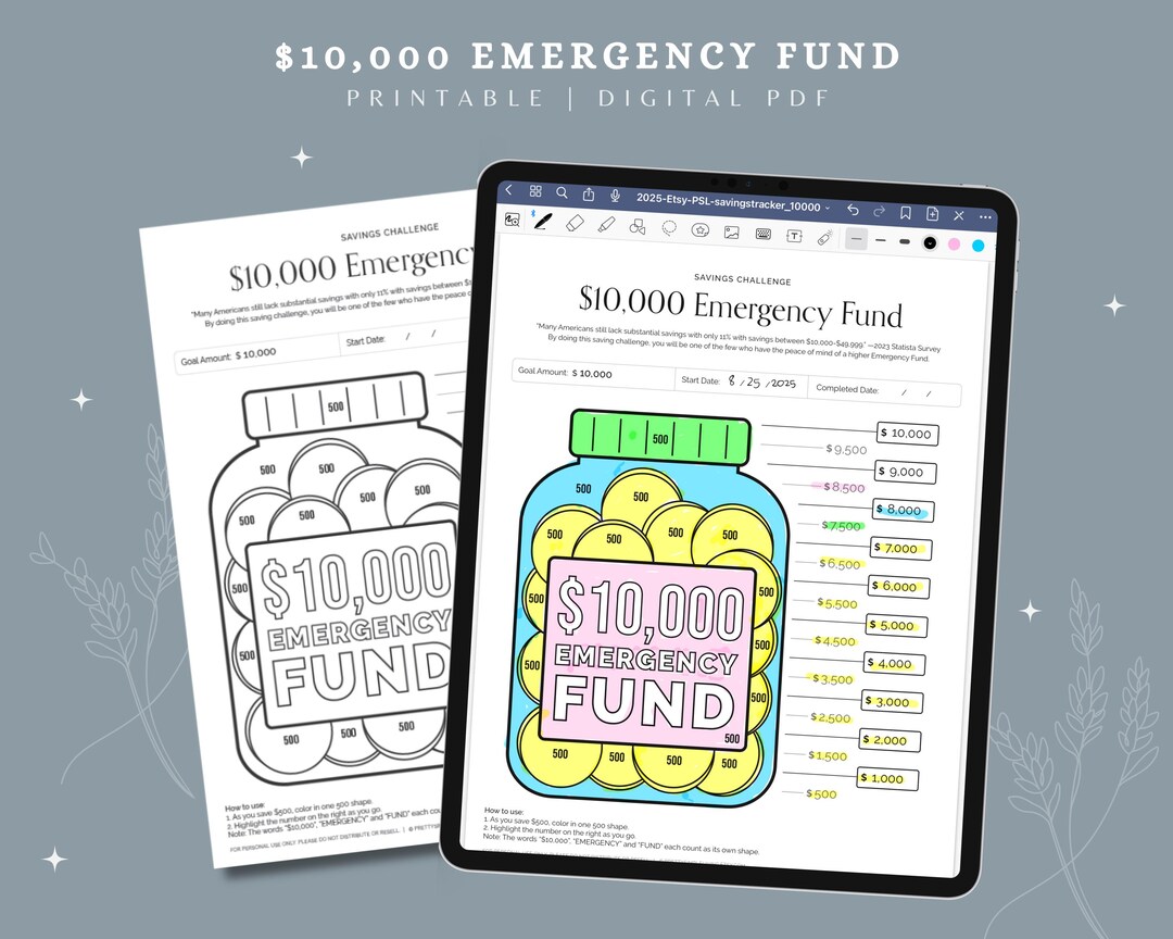 10,000 Emergency Fund Savings Tracker | Printable Savings Challenge PDF ...
