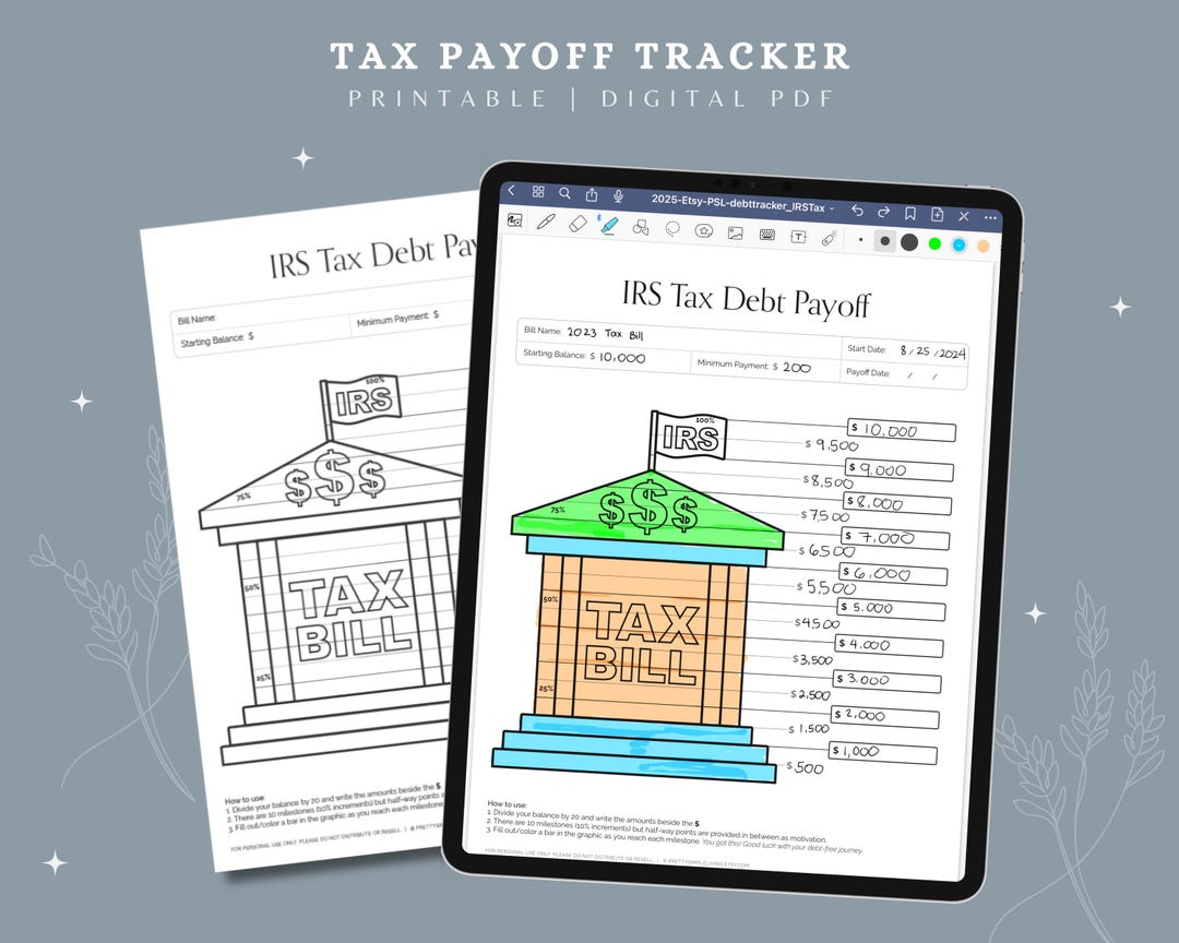 Tax Bill IRS Debt Tracker Chart | Debt Snowball Chart | Printable ...