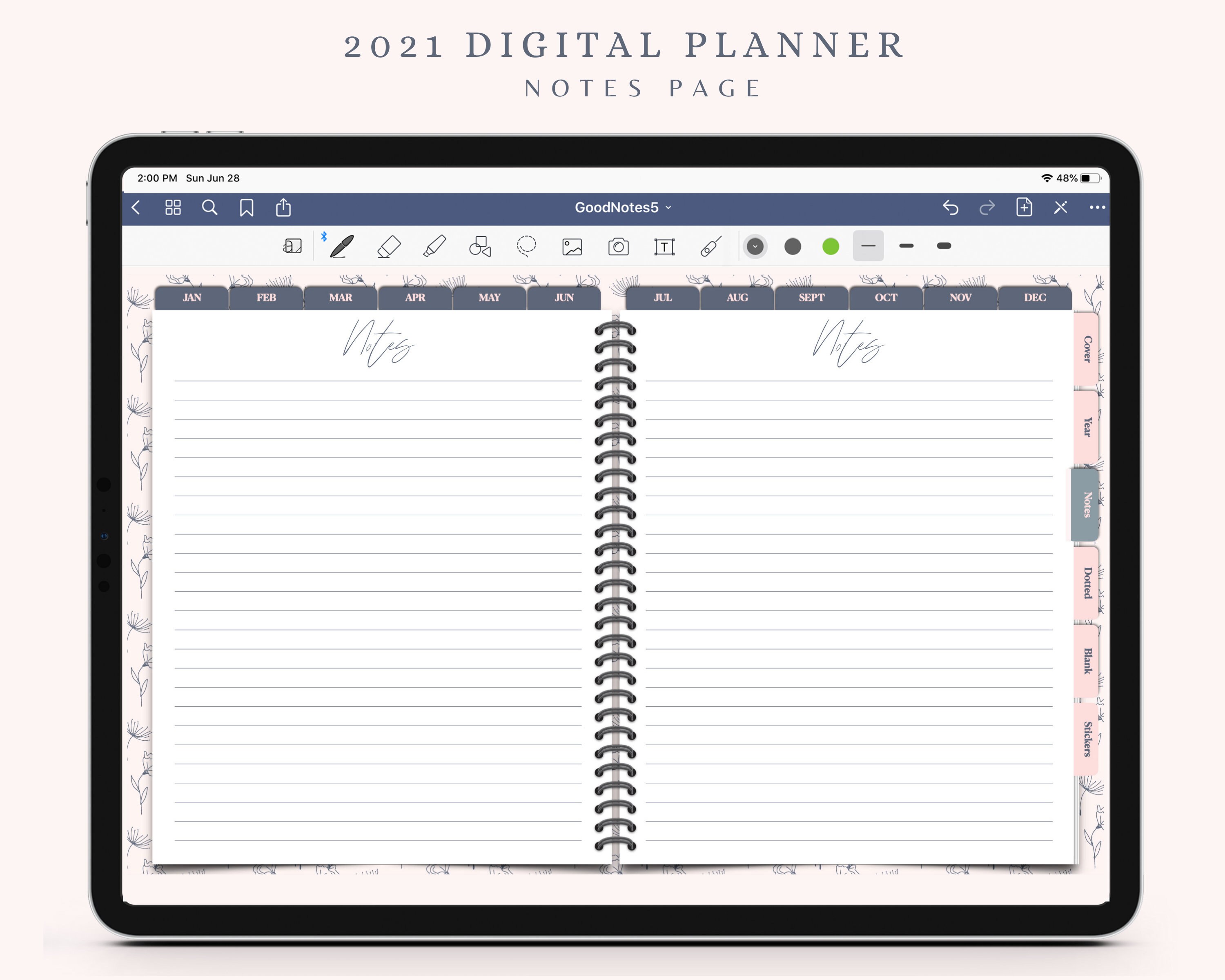 2021 Digital Planner Floral Blush and Gray Goodnotes Notability Zoom ...
