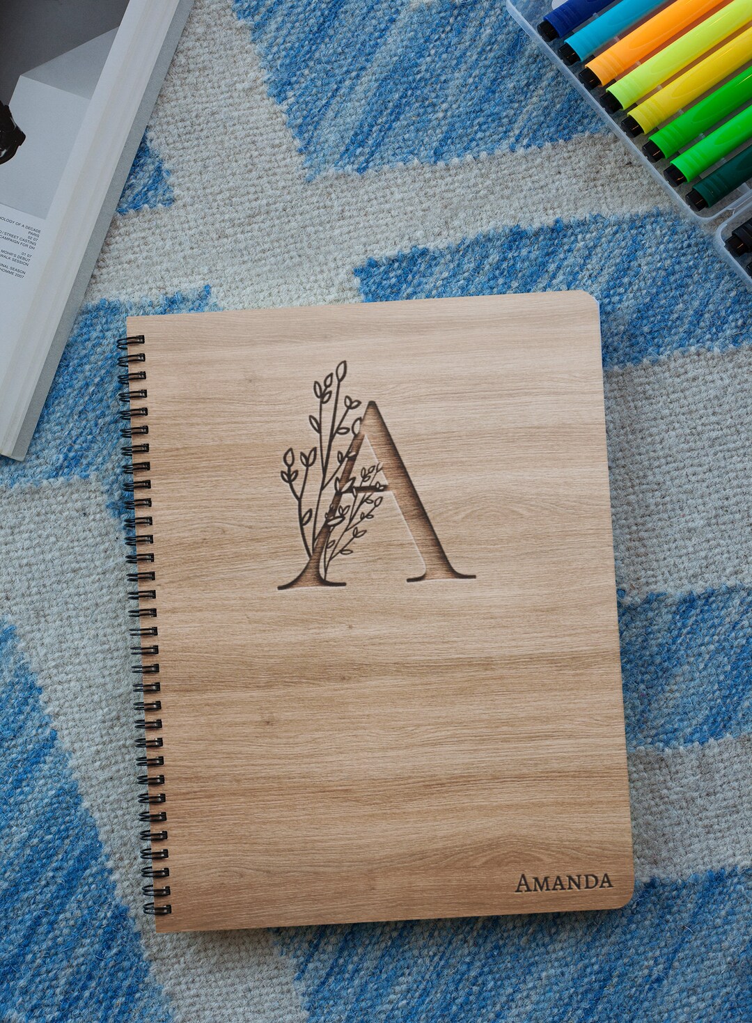 Floral Monogrammed Notebook | Personalized Sketchbook | Custom Engraved ...