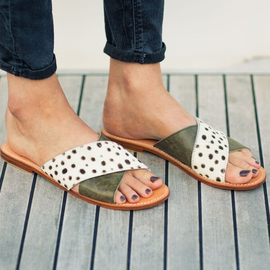 Leather Slides Animal Print Green Slides Rust Slides Pink - Etsy