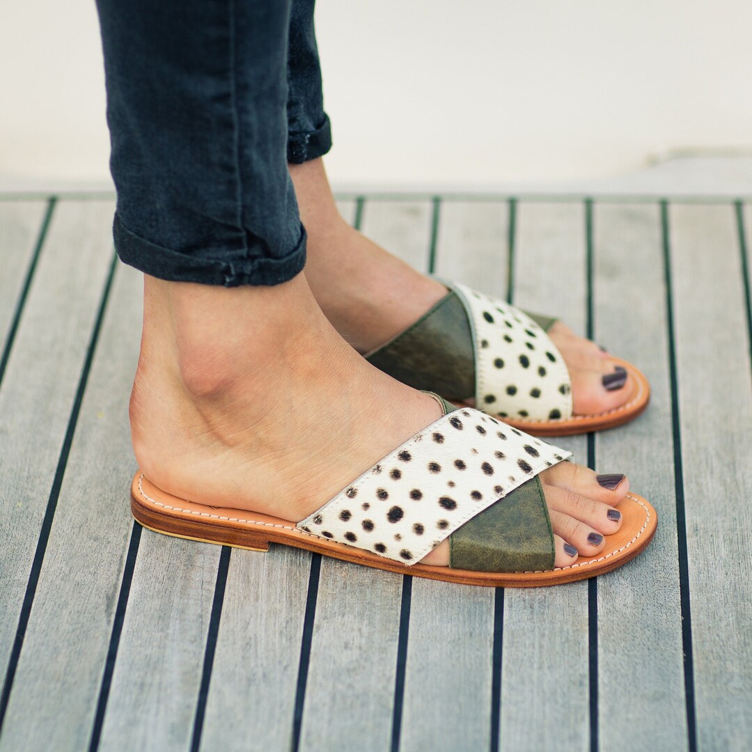 Leather Slides, Animal Print Green Slides, Rust Slides, Pink Slides ...