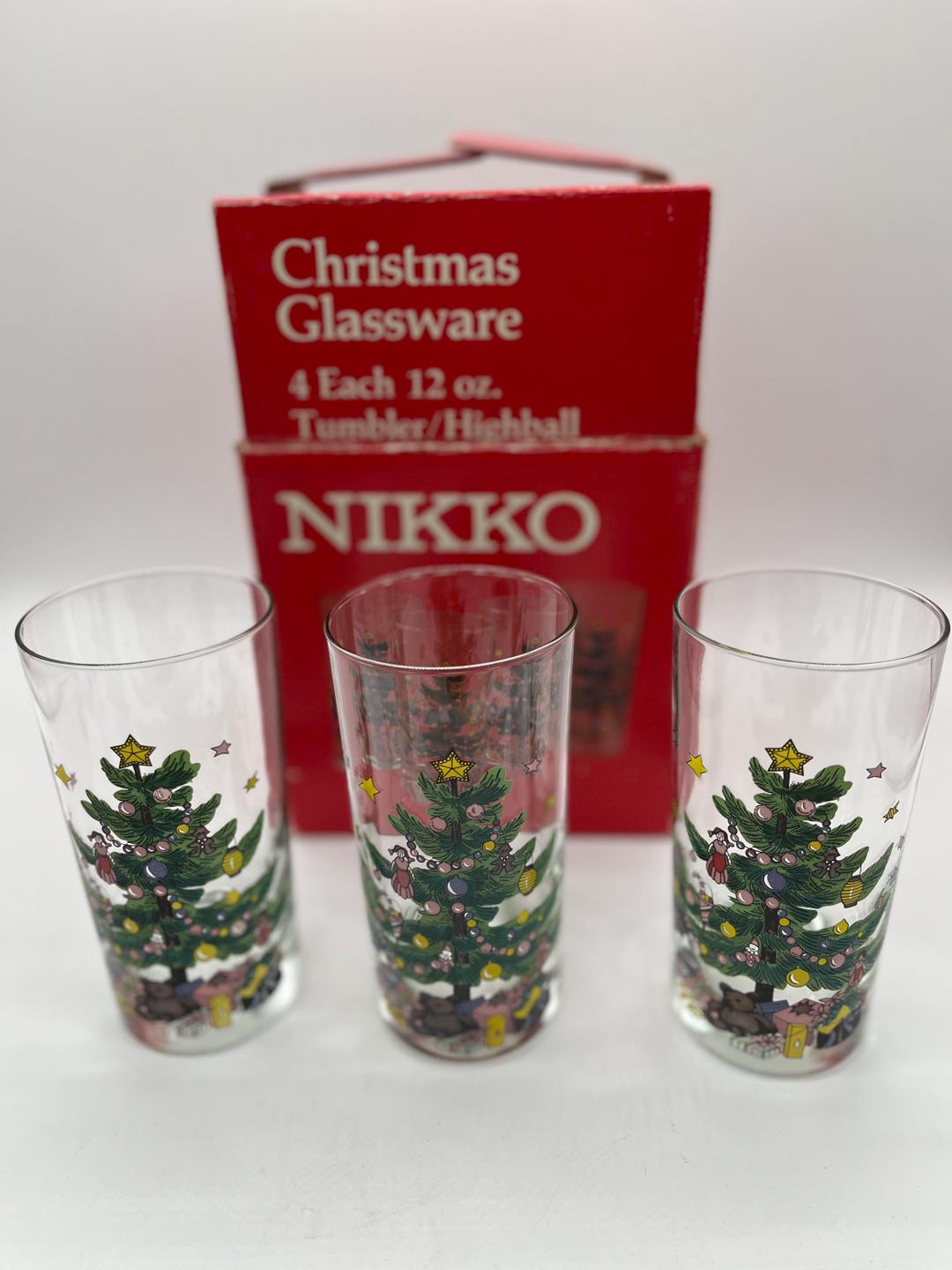 VTG 1980s Nikko Christmas Tree Glassware Set of 3 12 Oz Glasses - Etsy