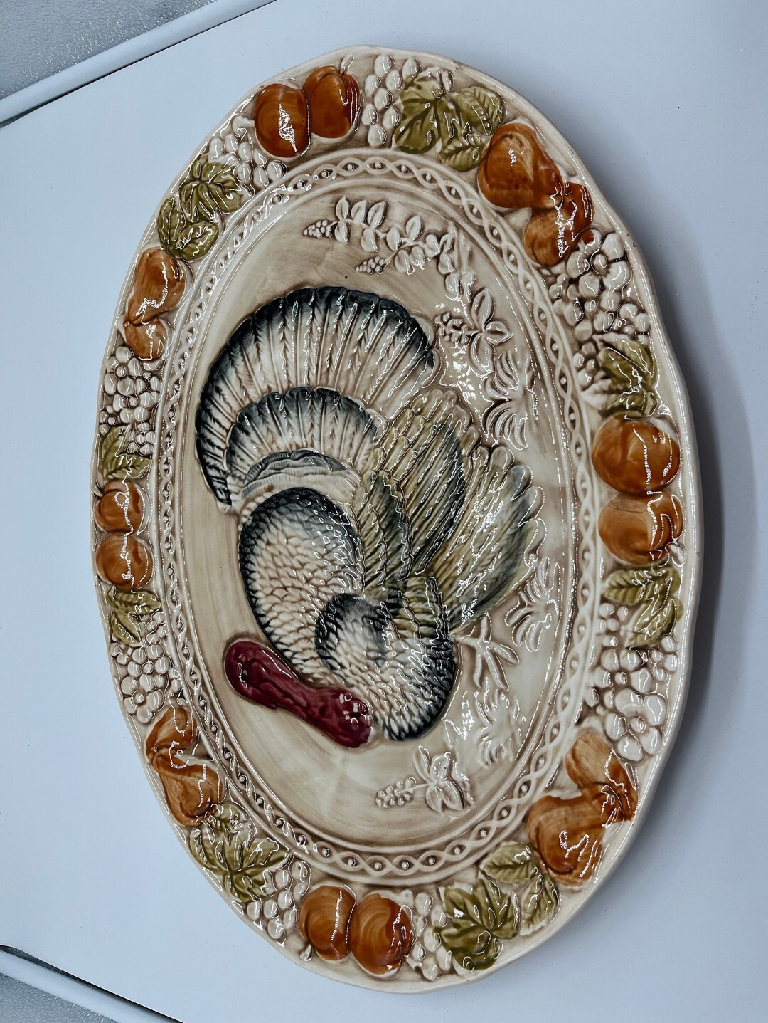 Embossed Ceramic Embossed Turkey Platter - Etsy