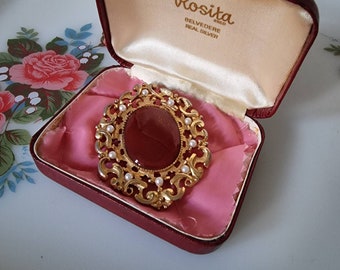 Red Stone Brooch | Etsy