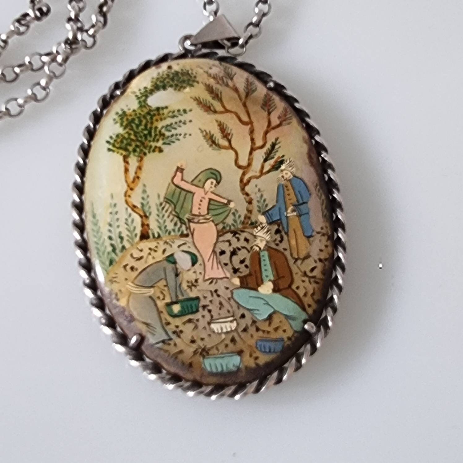 Antique Persian Necklace Hand Painted Persian Pendant | Etsy