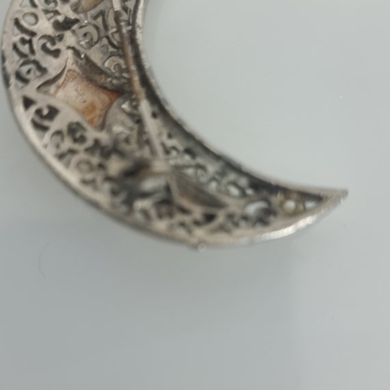 Vintage silver filigree crescent moon brooch, yellow … - Gem