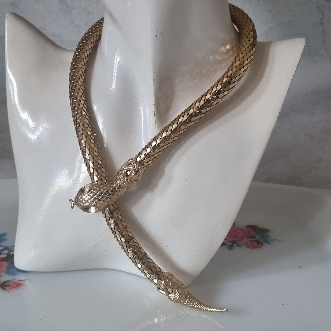 Vintage Gold Mesh Cleopatra Snake Necklace, Gold Python Snake Necklace ...