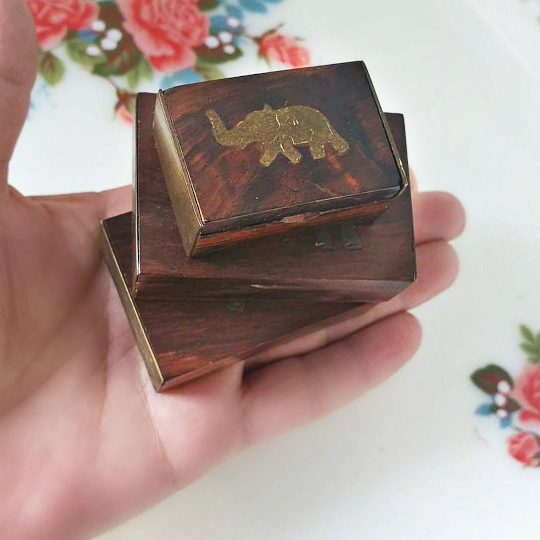 Elephant Wood Brass Boxes, Miniature Wooden Brass Elephant Chests ...