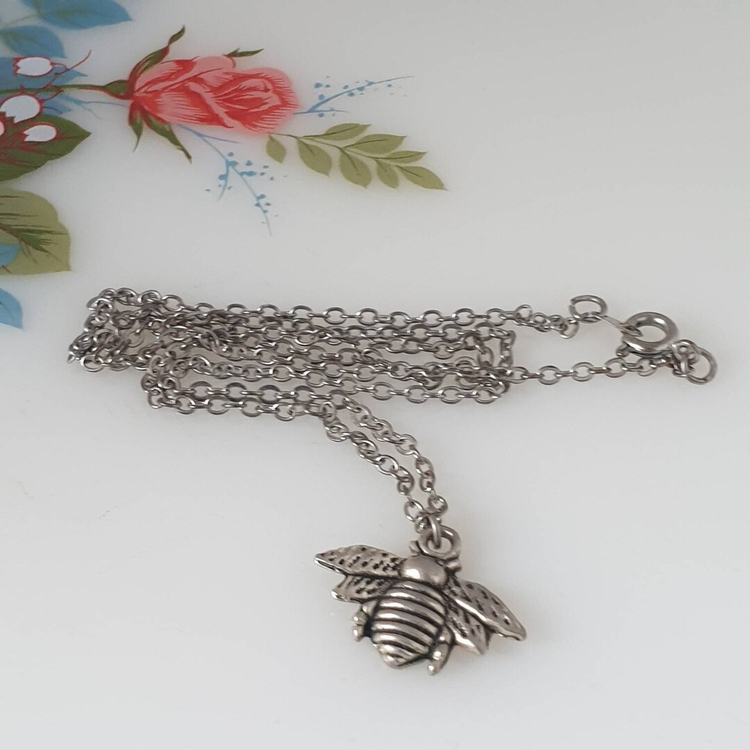 Vintage Bumblebee Necklace, Etched Metal Bee Necklace, Insect Jewellery, Bee/insect/wasp ...