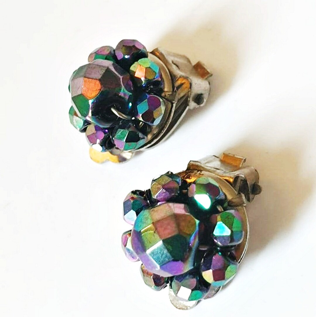 Vintage W Germany Earrings, Glass Crystal Earrings, W Germany, W Germany Vintage Clip on ...