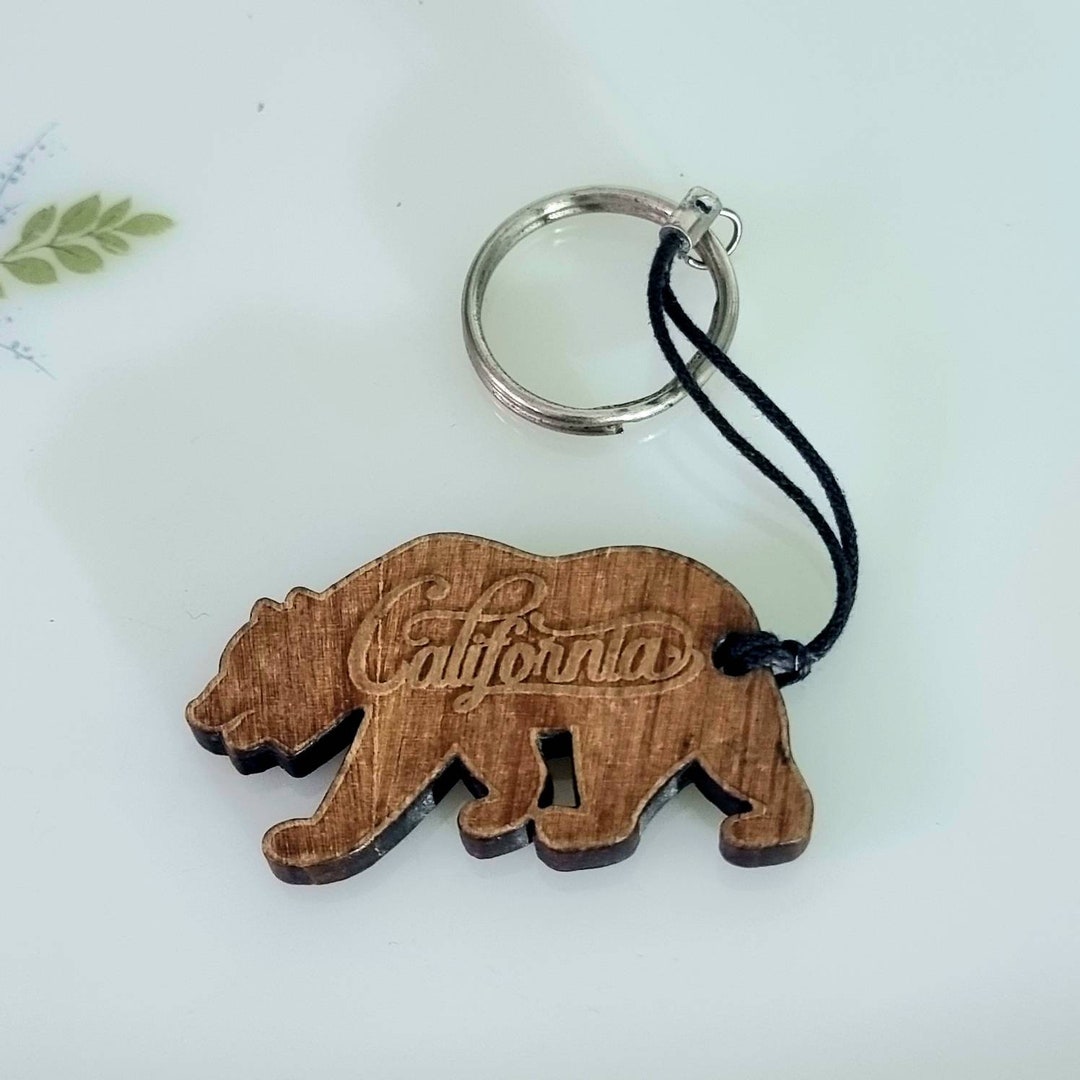 Vintage Hand Crafted California Bear Keychain, Wooden Carved Bear ...