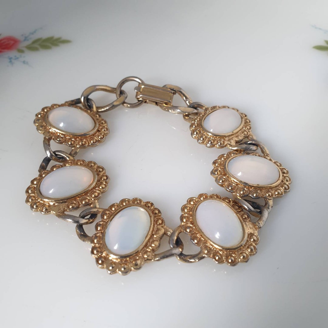 Vintage Glass Moonstone Panel Bracelet Moonstone Link - Etsy