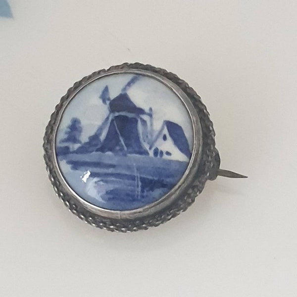 Antique Delft Brooch - Etsy