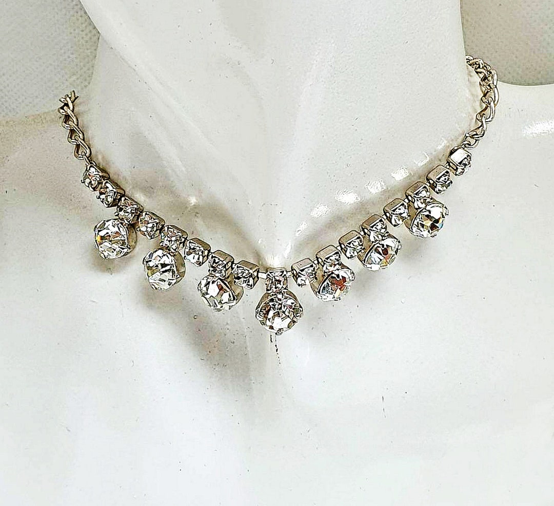 Vintage Paste Choker Necklace, 1940's Fringe Necklace, Rhinestone Crystal Necklace Choker - Etsy