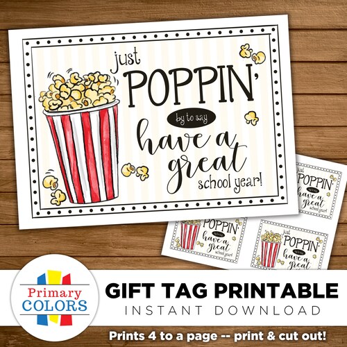 Back to School Popcorn Gift Tags Just Poppin by to Say - Etsy
