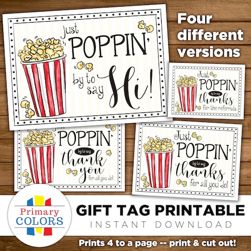 Just POPPIN' by to Say Hi Printable Gift Tag 9 Gift - Etsy