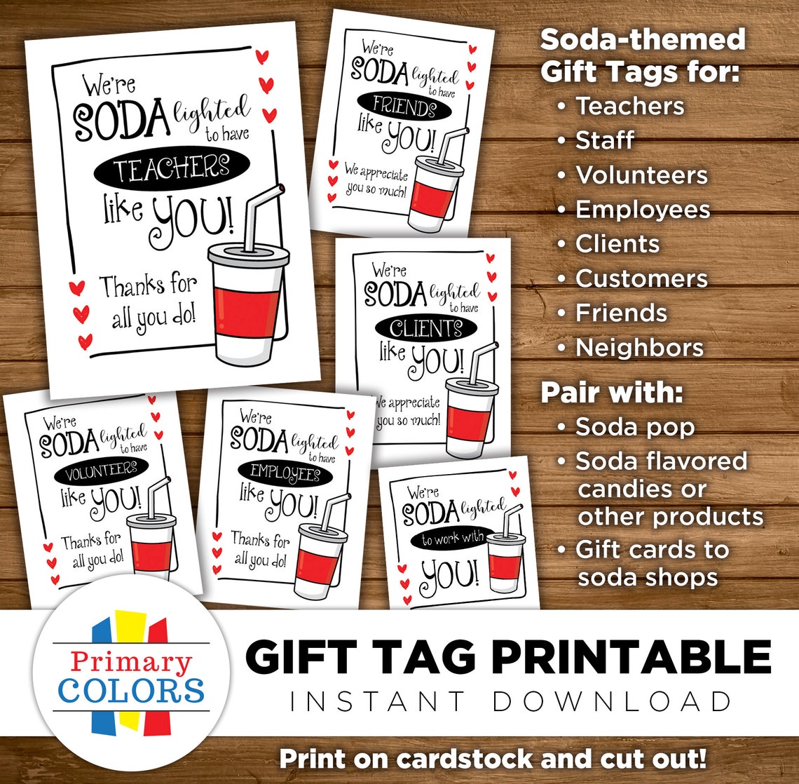 Soda Pop Gift Tags, Soda-lightful Printable, Thank You, Appreciation ...