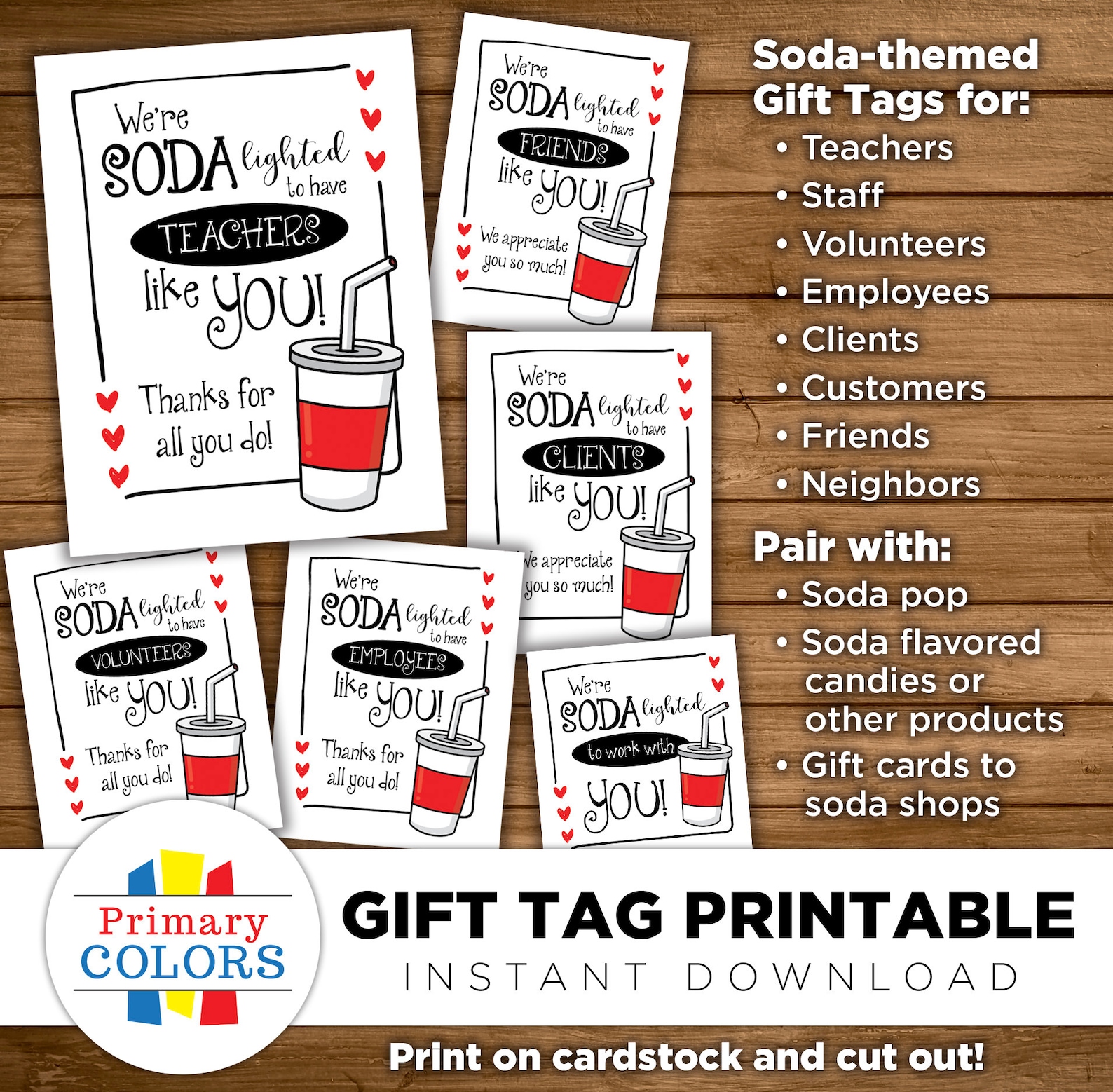 Soda Pop Gift Tags, Soda-lightful Printable, Thank You, Appreciation ...