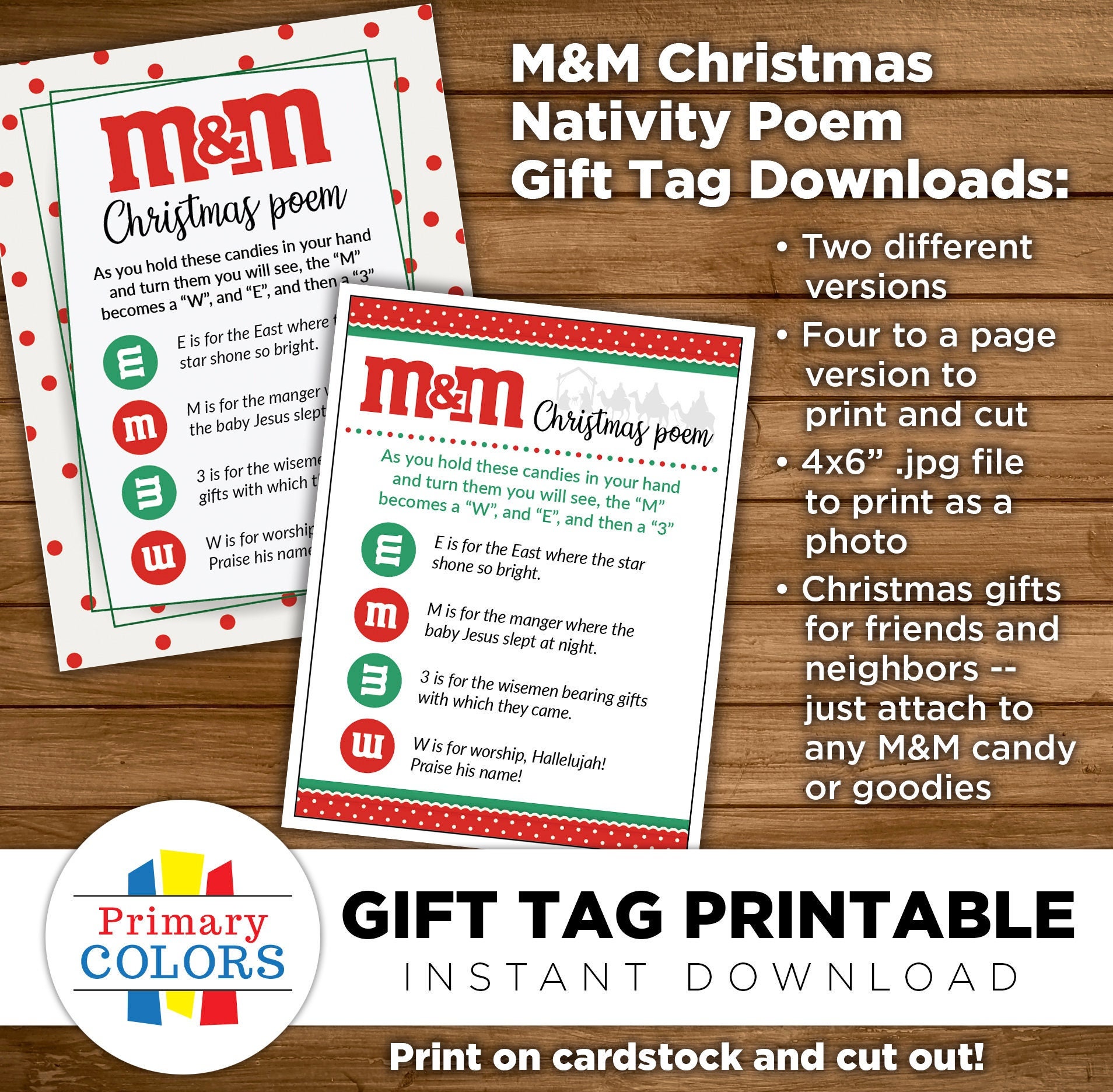 M&M Christmas Candy Nativity Poem: Instant Download Gift Tag, Christmas ...