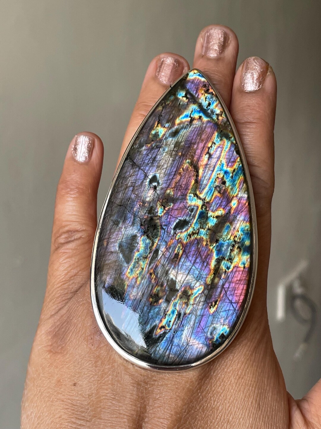 92x44mm Large Multi Flash Purple Labradorite Spectrolite Ring,huge Hand ...