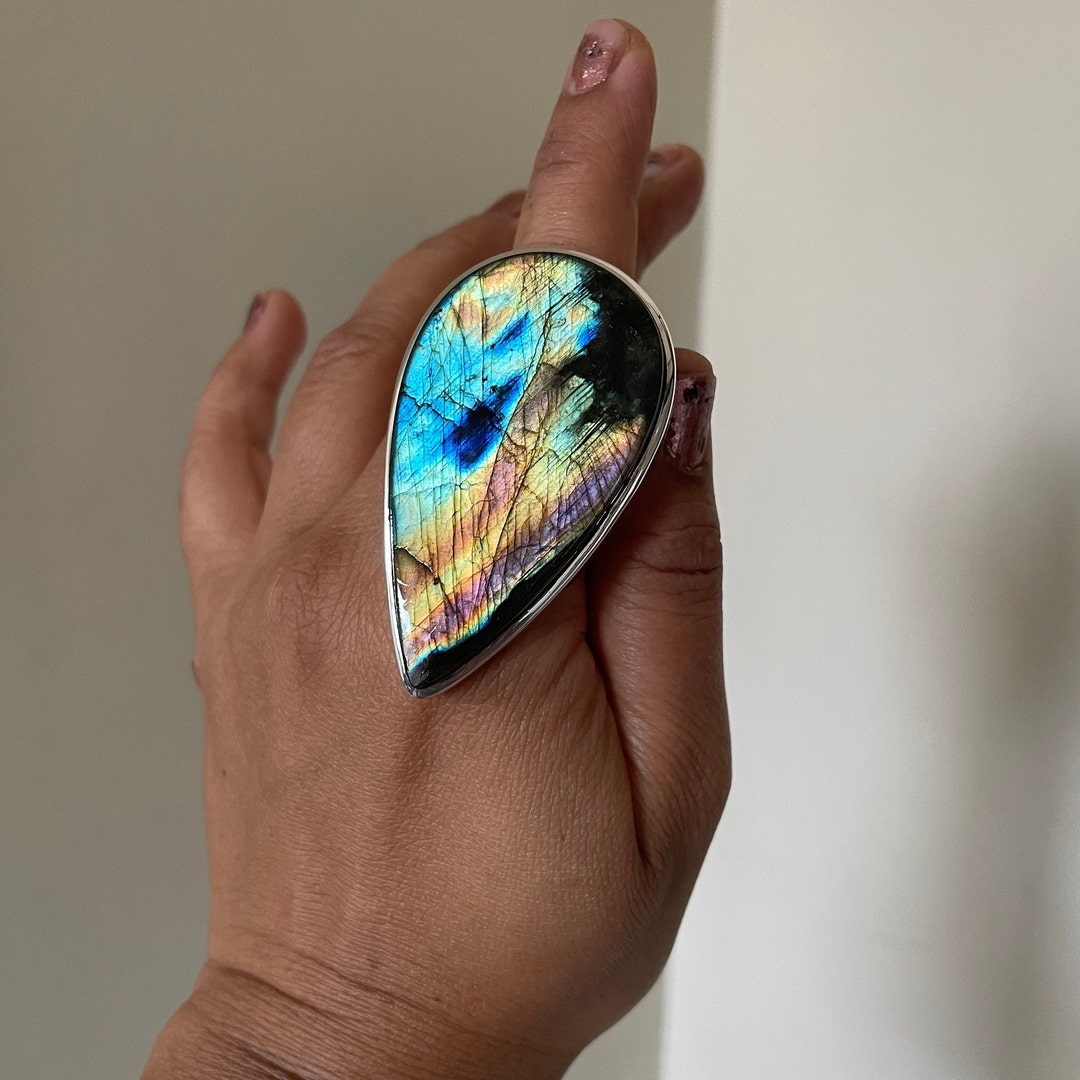 Labradorite Ring Solid 925 Sterling Silver November Birthstone Multi ...