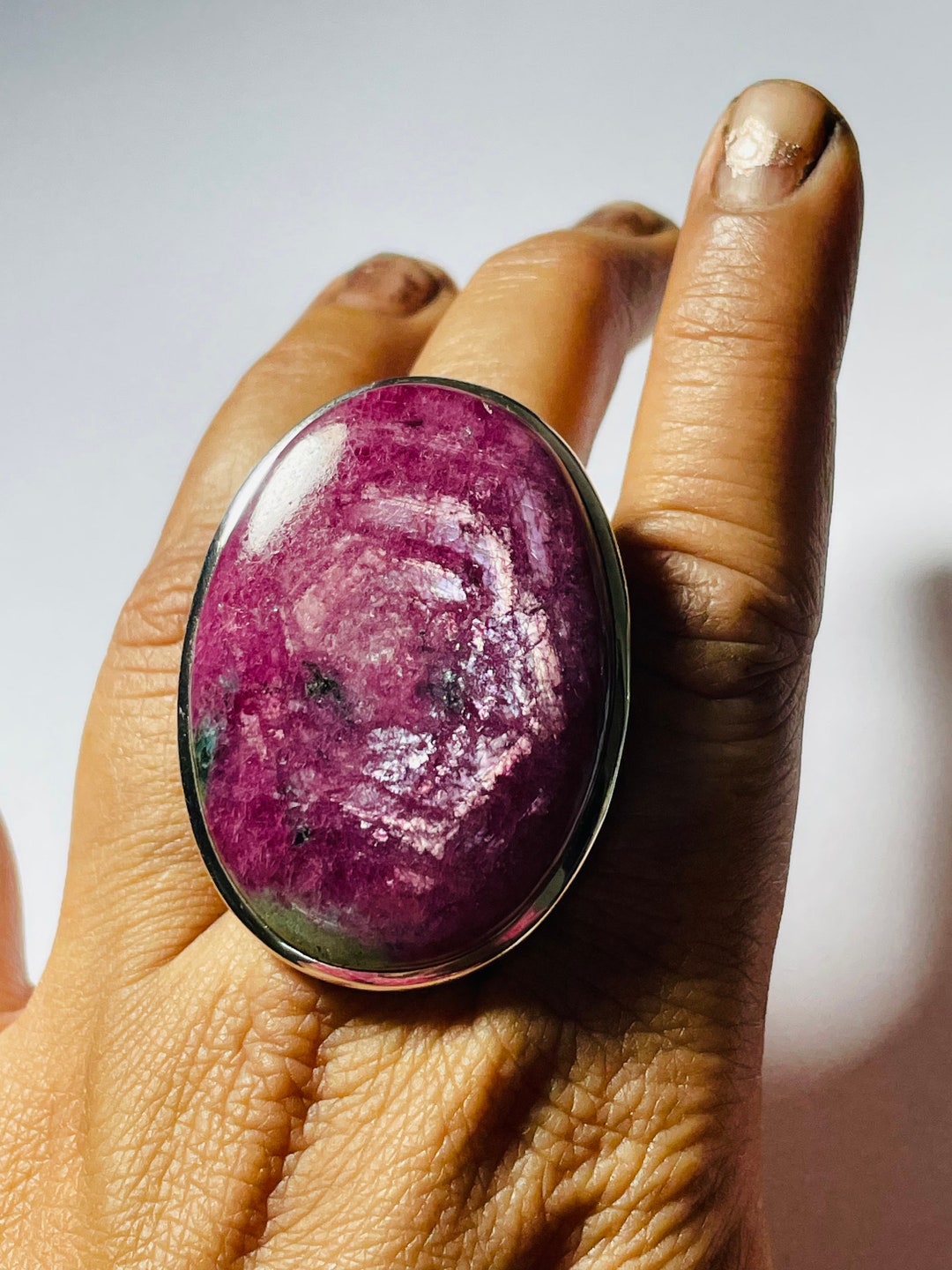 Natural LARGE Ruby Zoisite Ring EXCLUSIVE Ruby Oval Shape Pink Green ...