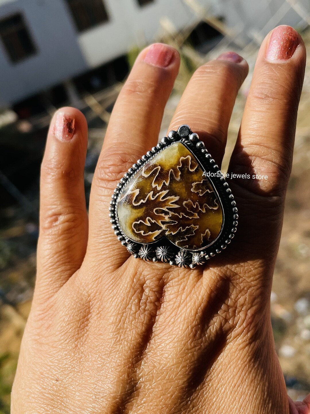 RARE Sutured Ammonite Ring 925 Solid Sterling Silver Natural Fossil ...