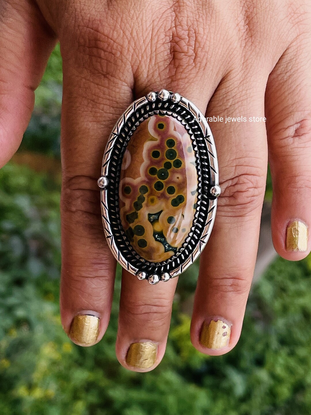 OOAK One of a Kind Ocean Jasper Ring LARGE Solid 925 Sterling Silver ...