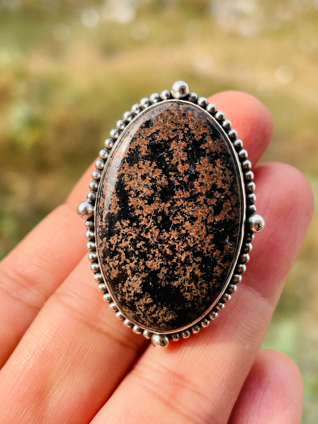 Firework Obsidian Ring Solid 925 Sterling Silver Ring,natural Flowering ...