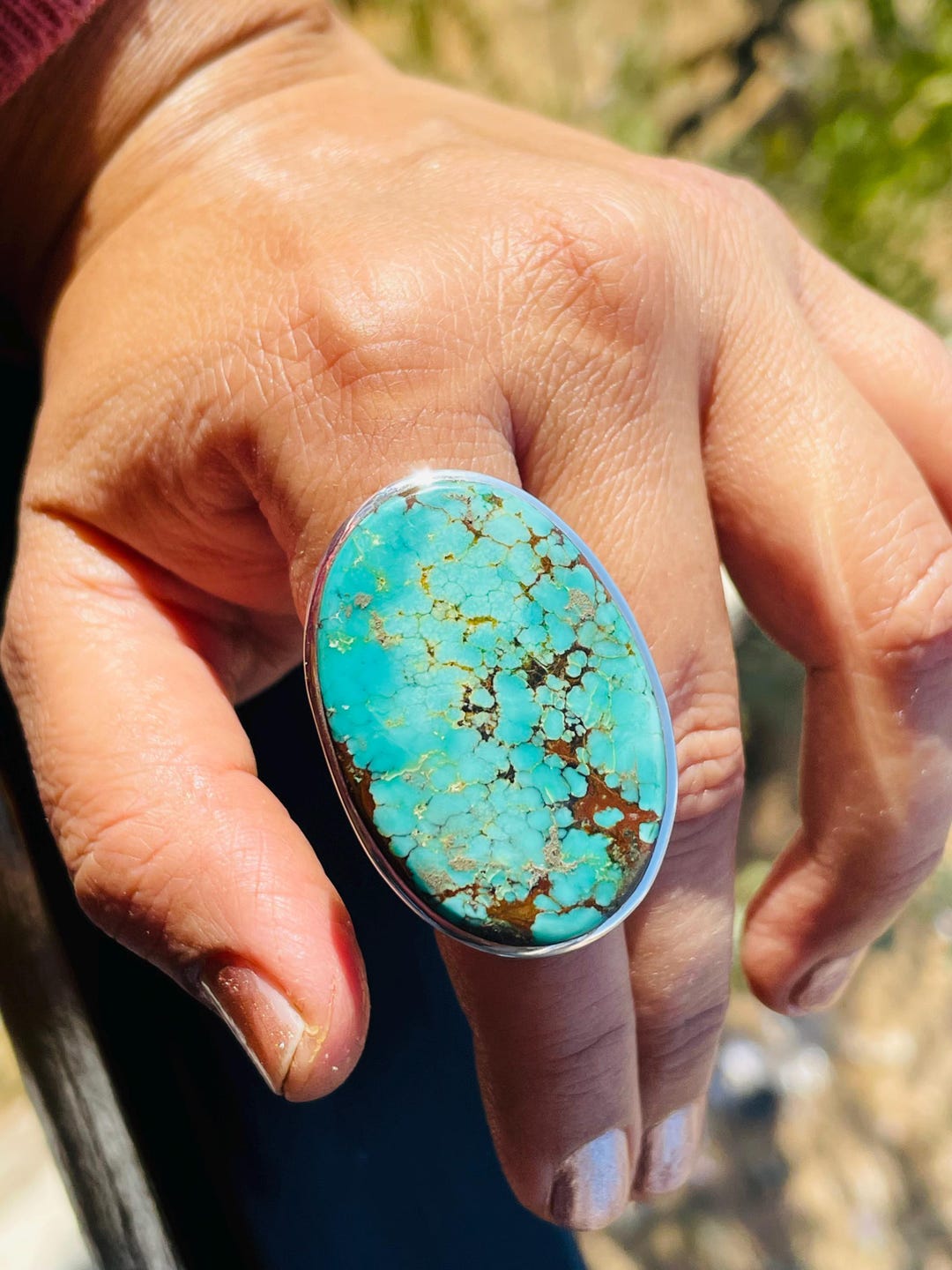 Genuine Kingman Turquoise Solid 925 Sterling Silver Ring Handmade ...