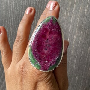 One of A Kind Natural Large Ruby Zoisite Solid 925 Sterling Silver Ring for Women,unique ...