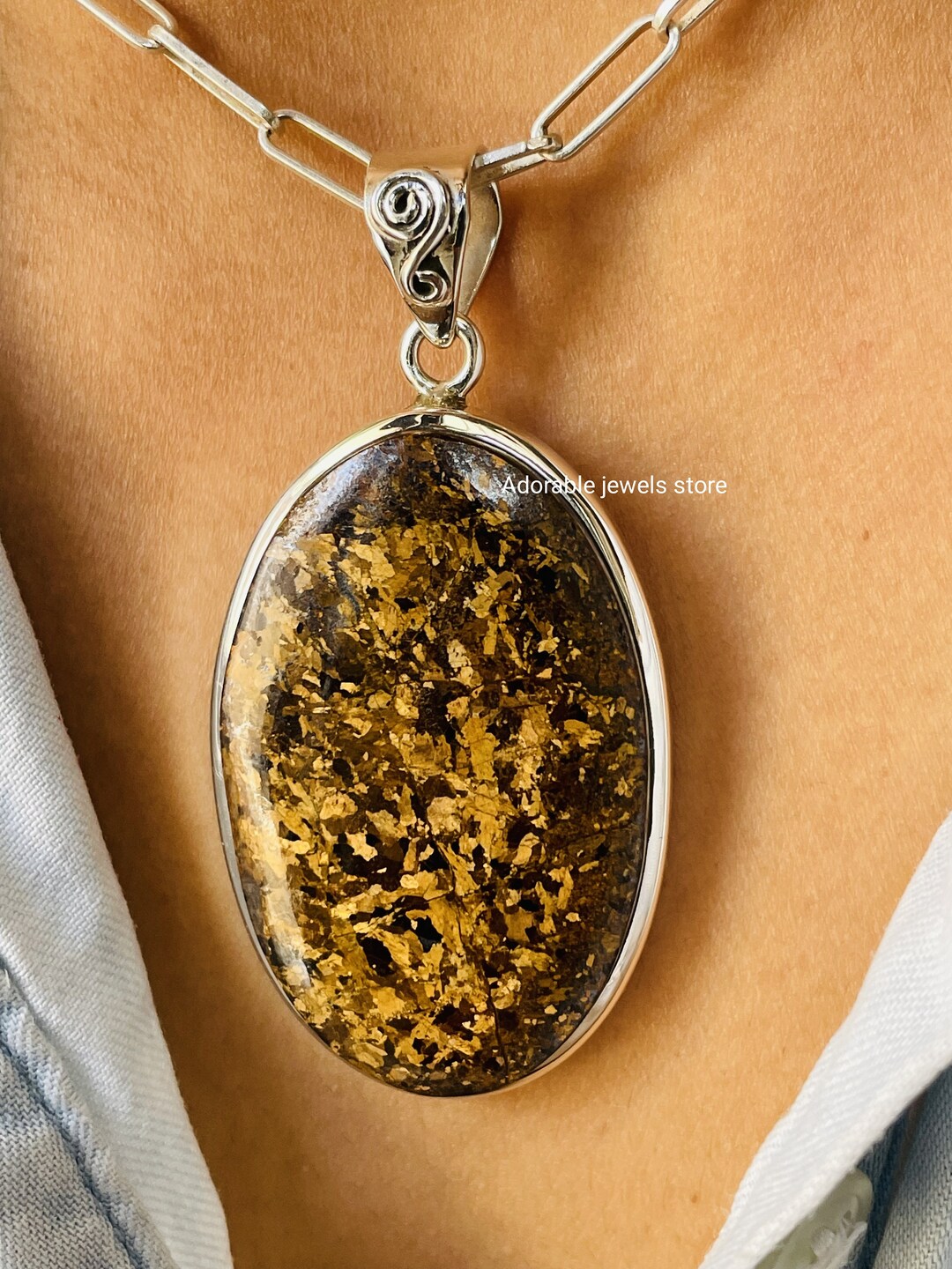 Golden Bronzite Gemstone Solid 925 Sterling Silver Handmade Pendant ONE ...