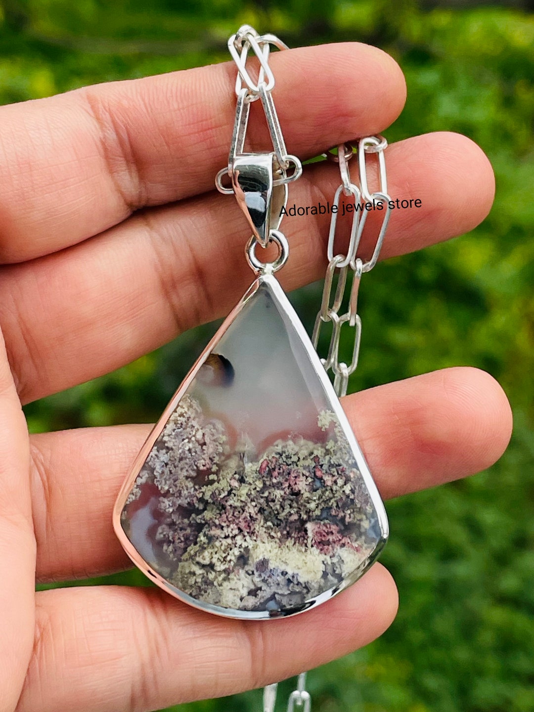 Natural Moss Agate Pendant Solid 925 Sterling Silver Java Moss Agate ...