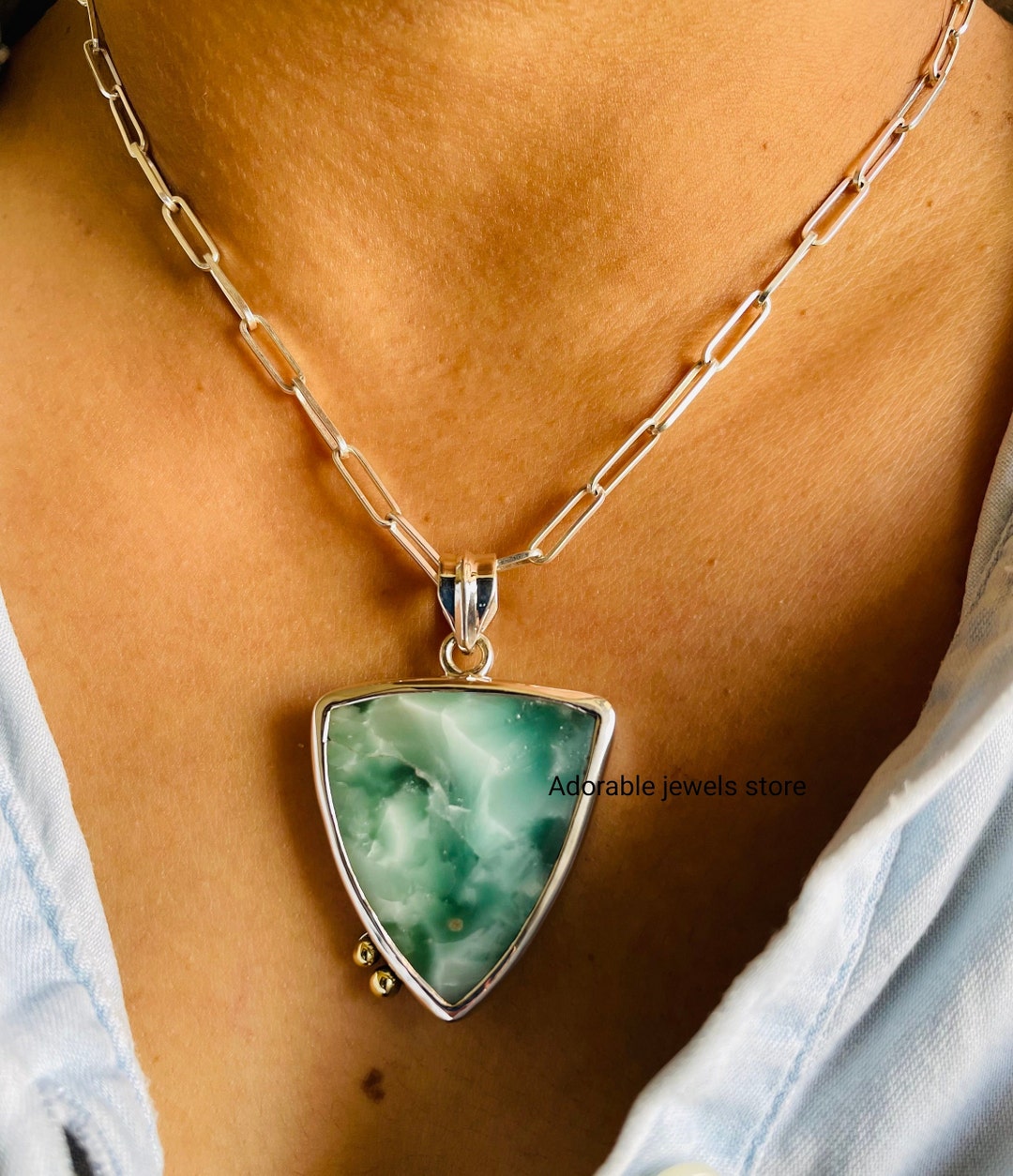 Ocean Blue Colour Hemimorphite Solid 925 Sterling Silver Pendant ...