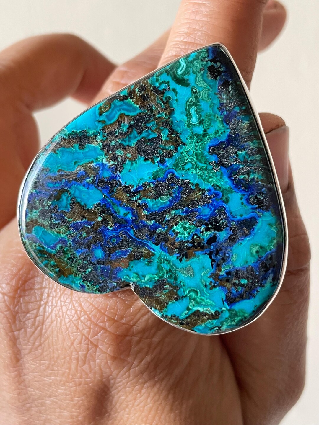 Reserved…,natural Azurite Chrysocolla Solid Sterling Silver Ring,unique ...