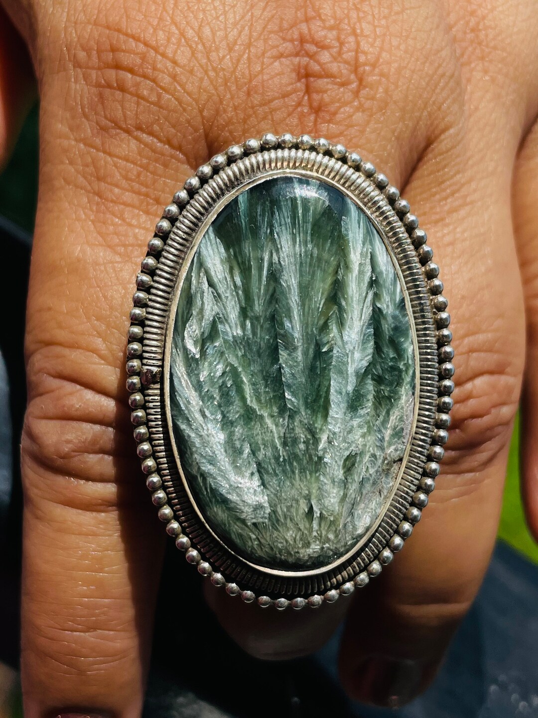 Chunky Sterling Silver Seraphinite Ring Russian Seraphinite ,boho ...