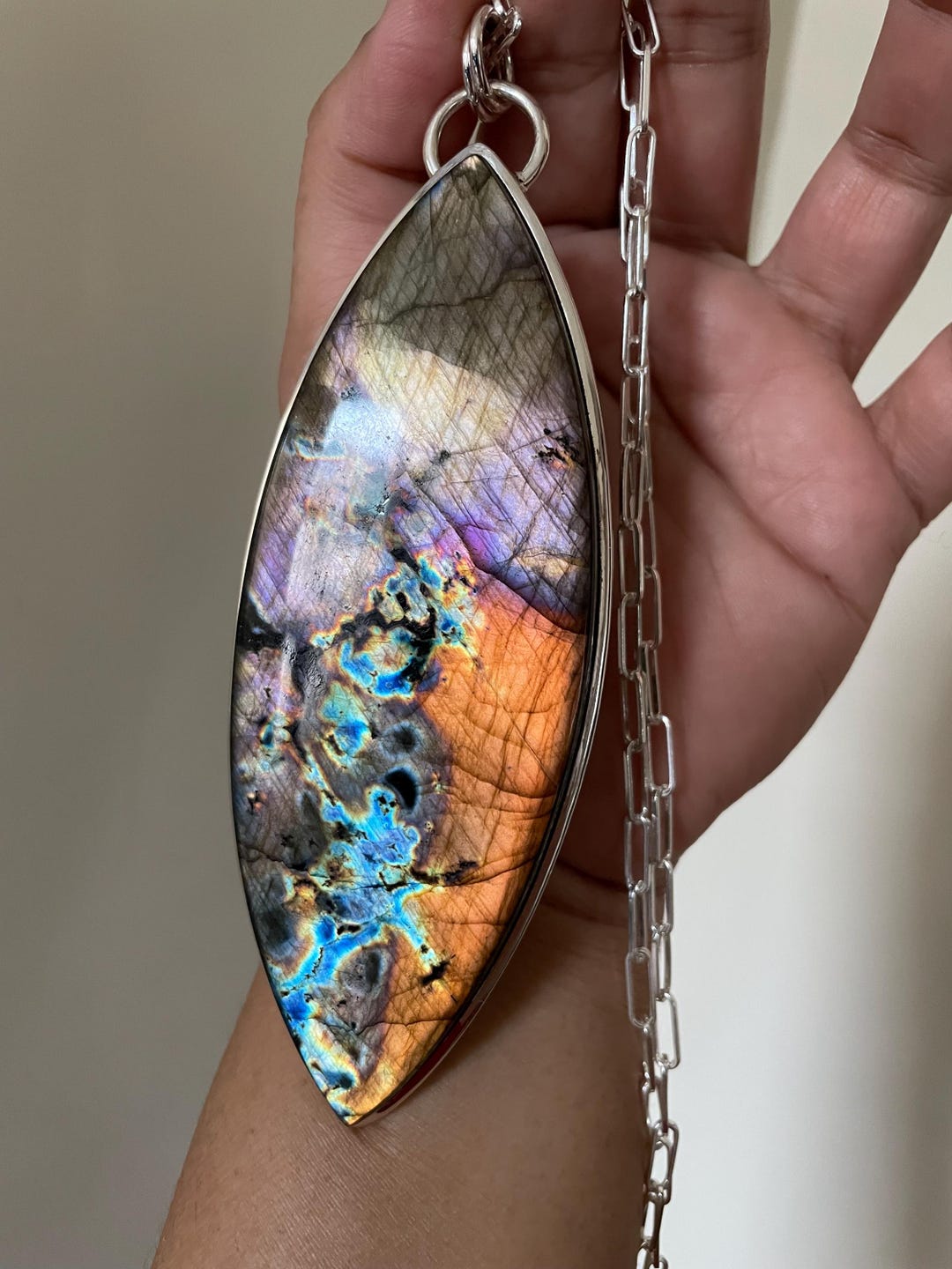 Rare Orange Blue PURPLE Natural LARGE Labradorite Spectrolite Pendant ...