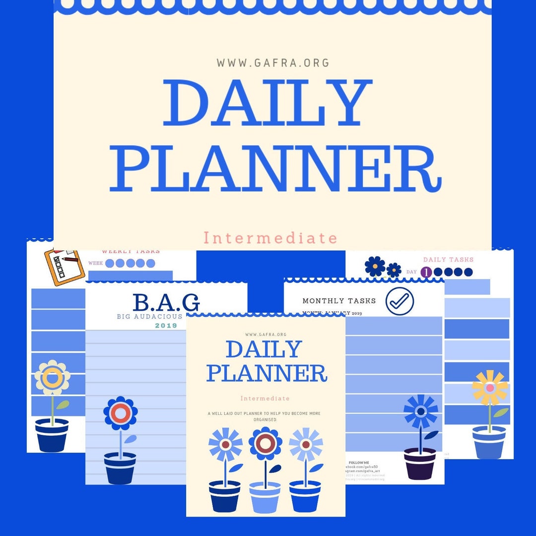 Blue Daily Planner, Intermediate Planner, Digital, Instant Download ...