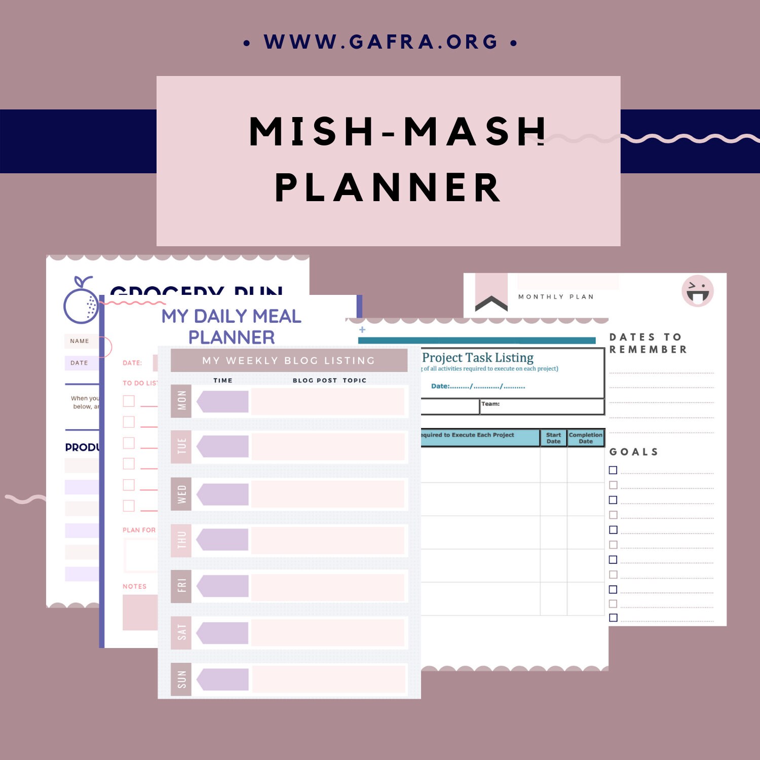 Mish-mash Planner, Printable Planner, Password Page, Blog Page, Instant ...
