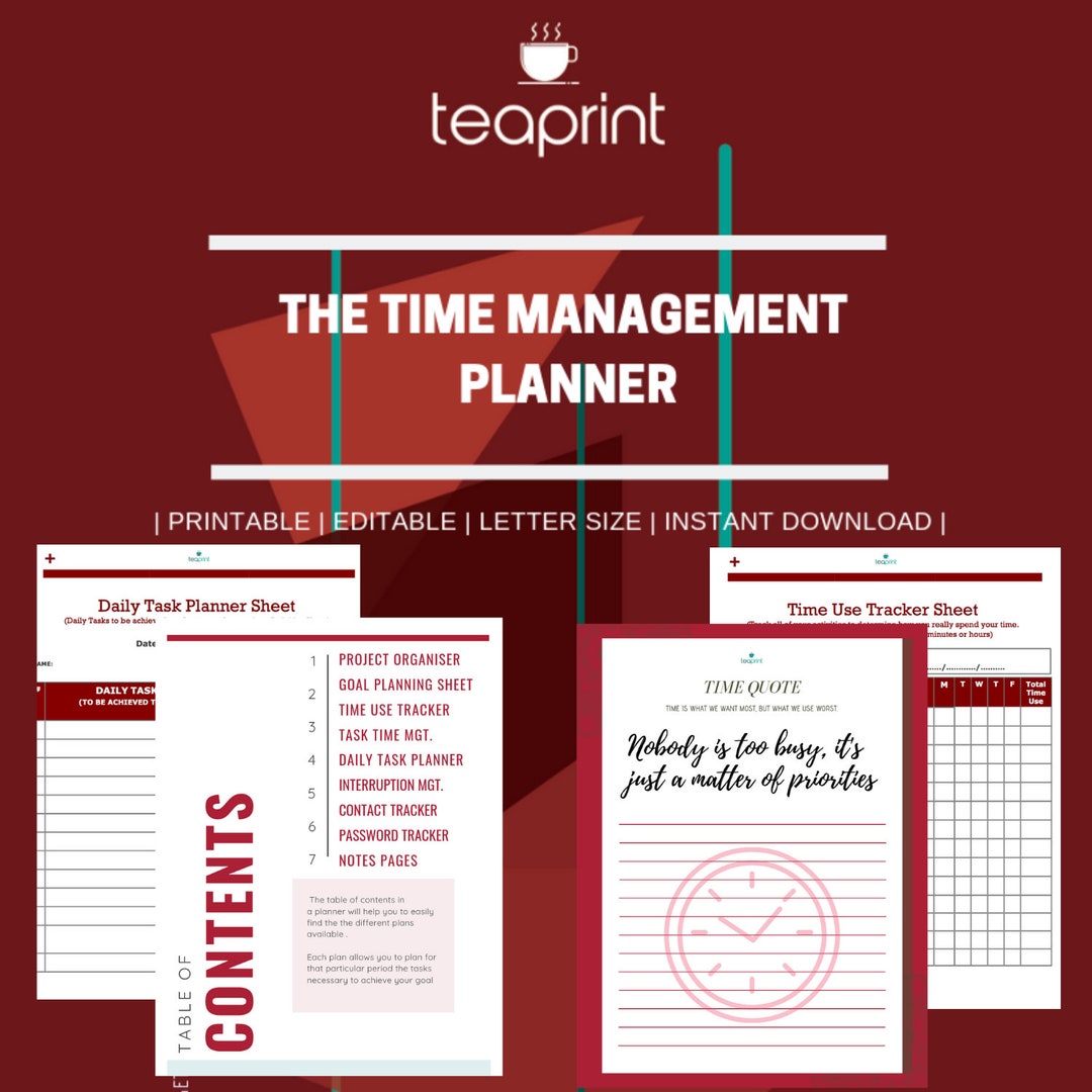 The Time Management Planner, 18 Pages, Printable, Instant Download, PDF ...