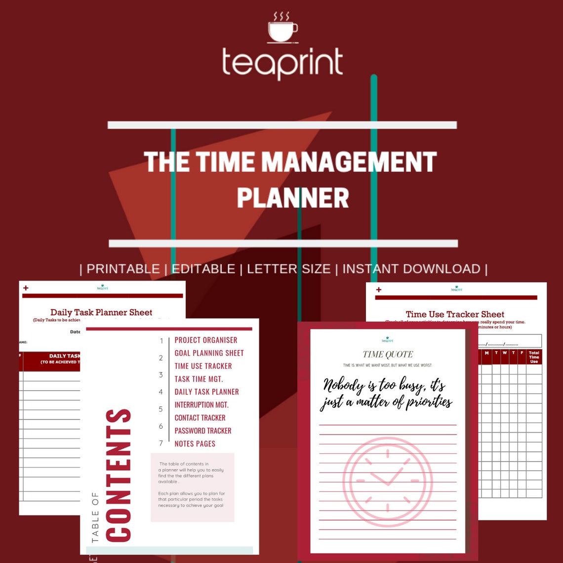 The Time Management Planner, 18 Pages, Printable, Instant Download, PDF ...