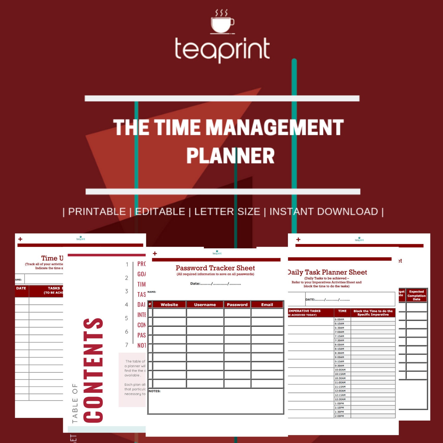 The Time Management Planner, 18 Pages, Printable, Instant Download, PDF ...