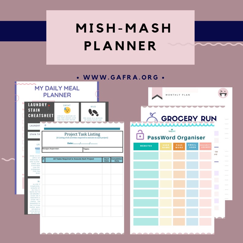 Mish-mash Planner, Printable Planner, Password Page, Blog Page, Instant ...
