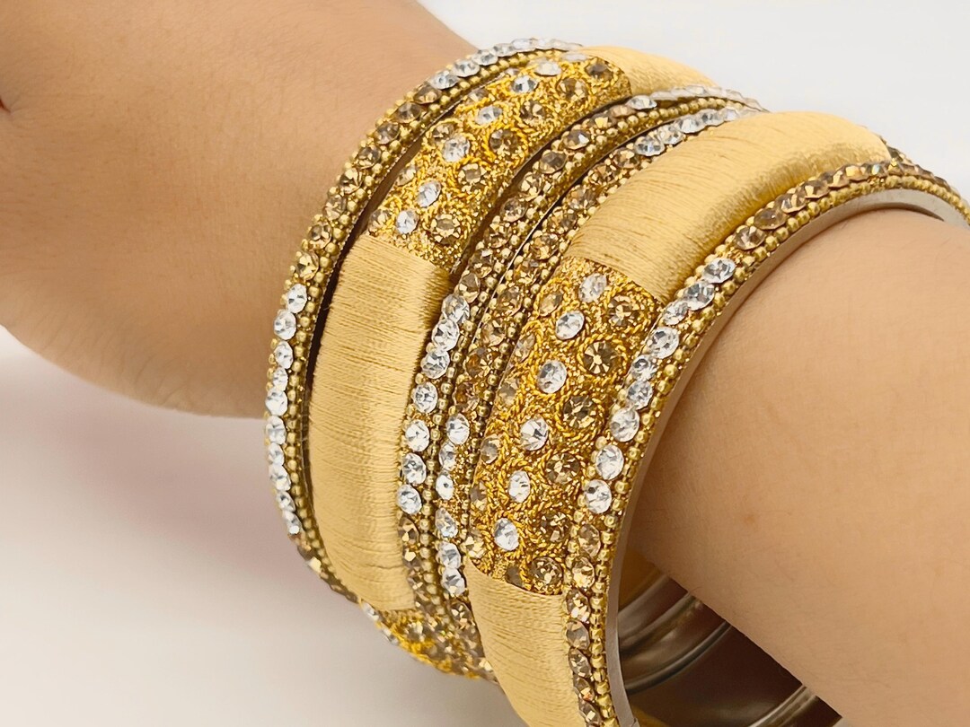 Gold Indian Bangle Set, CZ Rhinestone Bridal Jewelry - Etsy