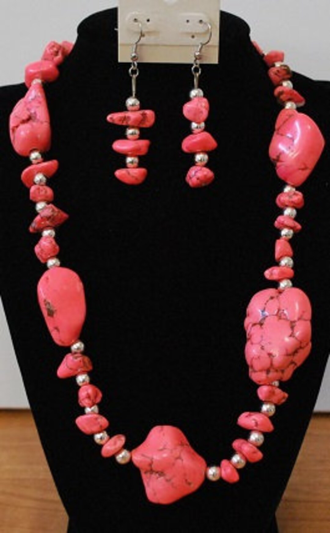 Coral Stone Necklace and Earring Set - Etsy