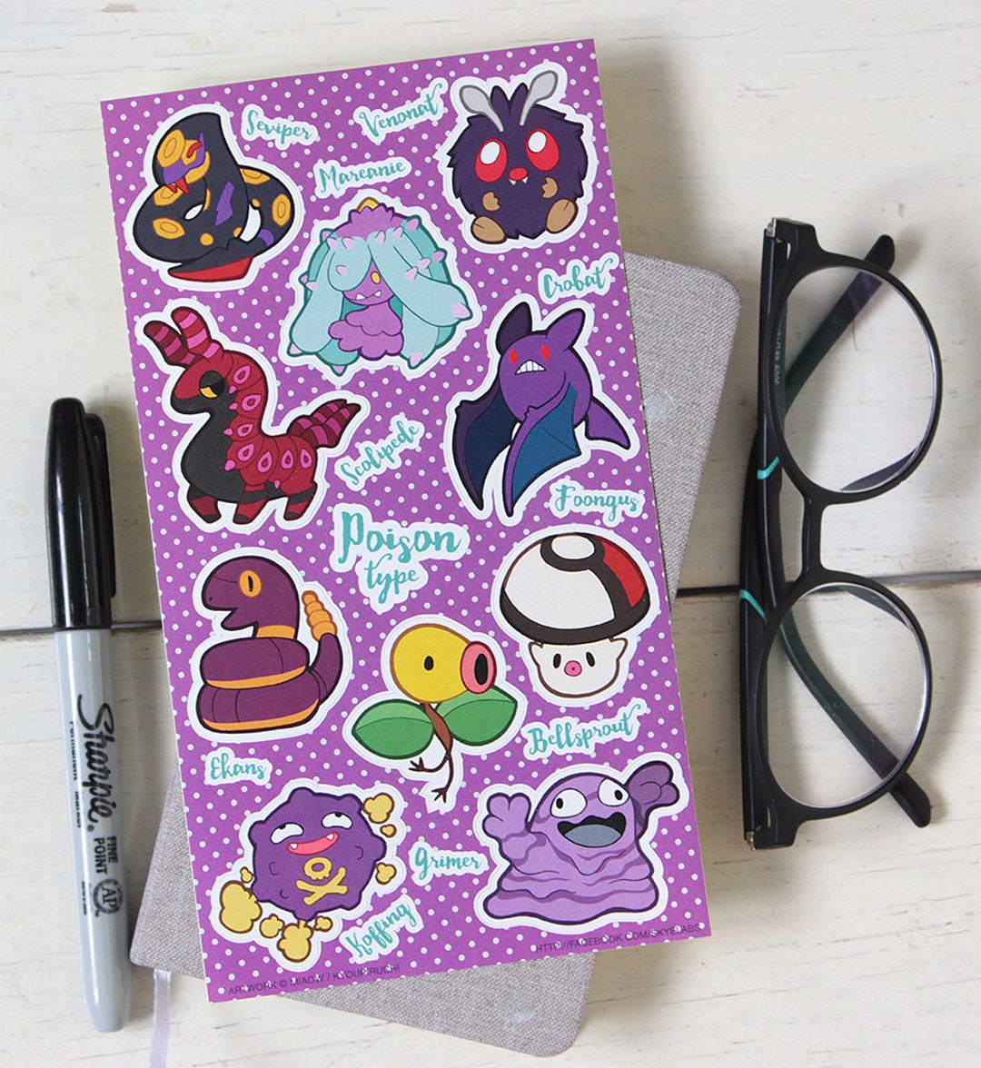 Poison Type Pokemon Sticker Sheet - Pokemon Type Series - Etsy