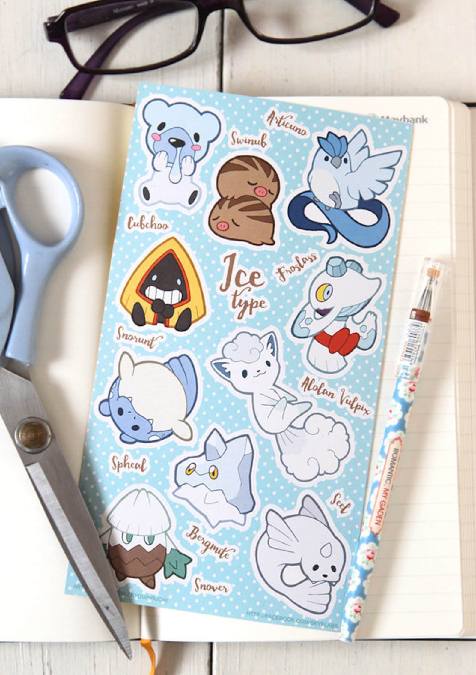 Ice Type Pokemon Sticker Sheet Pokemon Type Series - Etsy