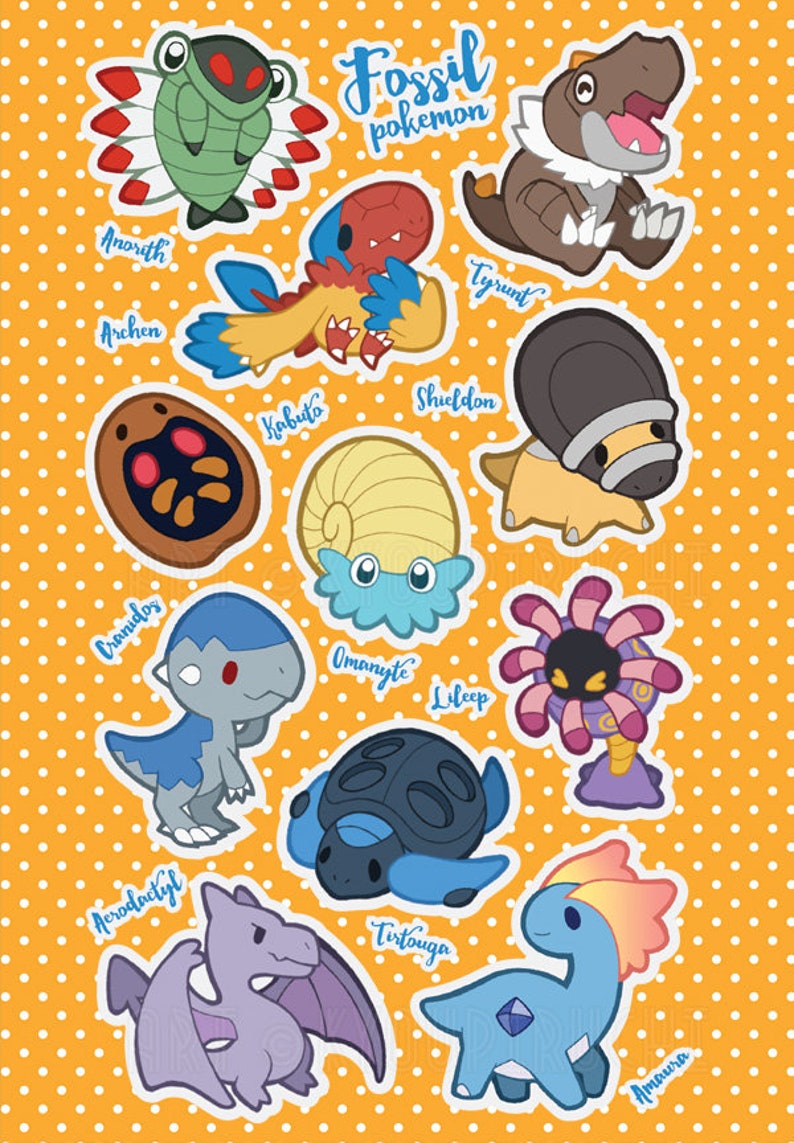 Fossil Pokemon Sticker Sheet - Etsy